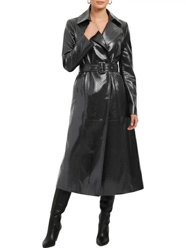 Gorski Genuine Metis Suede Python Printed Belted Trench Coat - Anthracite