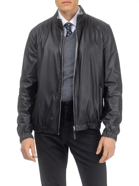 Gorski Genuine Nappa Leather Jacket Reversible To Cashmere And Wool - Black/gray