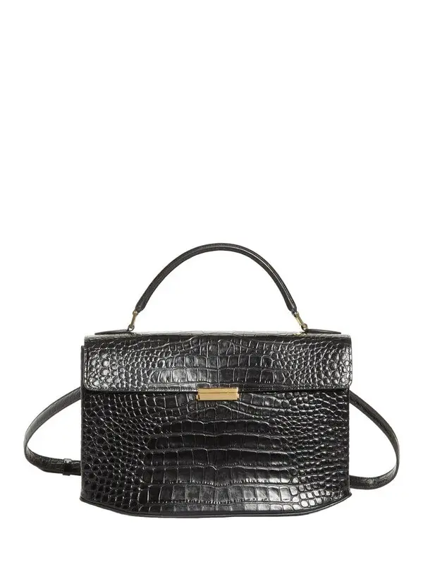 TOTEME Croc-embossed Leather Top Handle Bag - Black