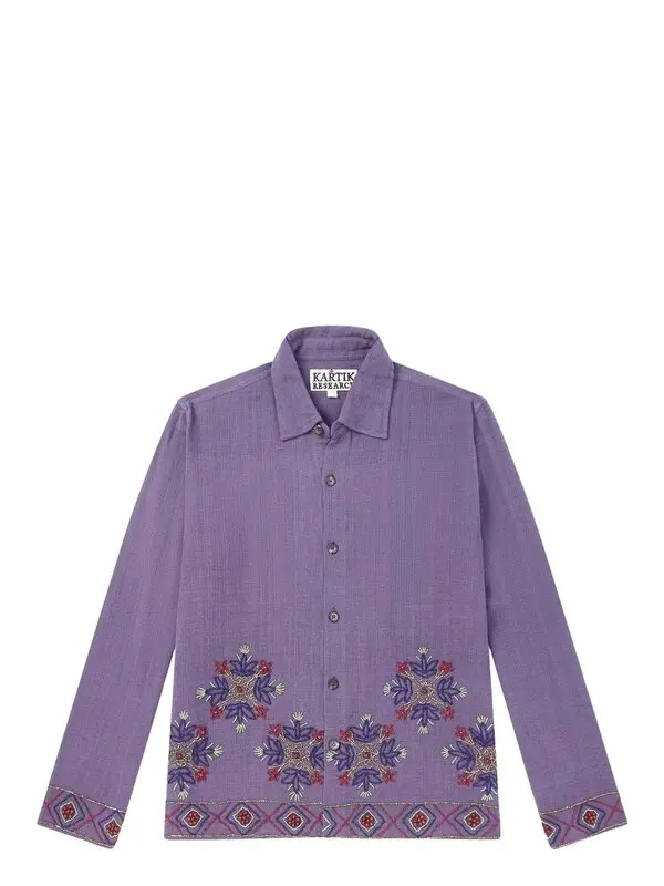 KARTIK RESEARCH Bead-embellished Embroidered Cotton Shirt - Purple