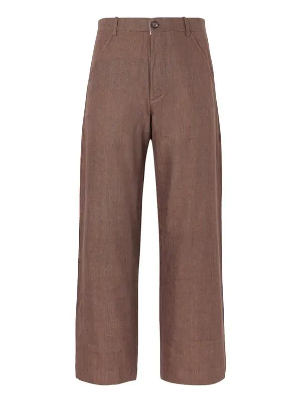KARTIK RESEARCH Striped Linen Straight-leg Trousers - Brown