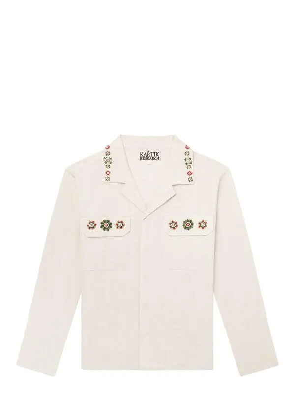 KARTIK RESEARCH Surya Camp-collar Embroidered Cotton Shirt - Ecru