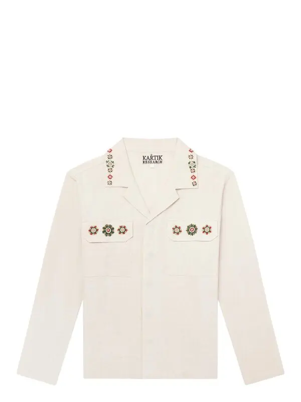 KARTIK RESEARCH Surya Camp-collar Embroidered Cotton Shirt - Neutrals