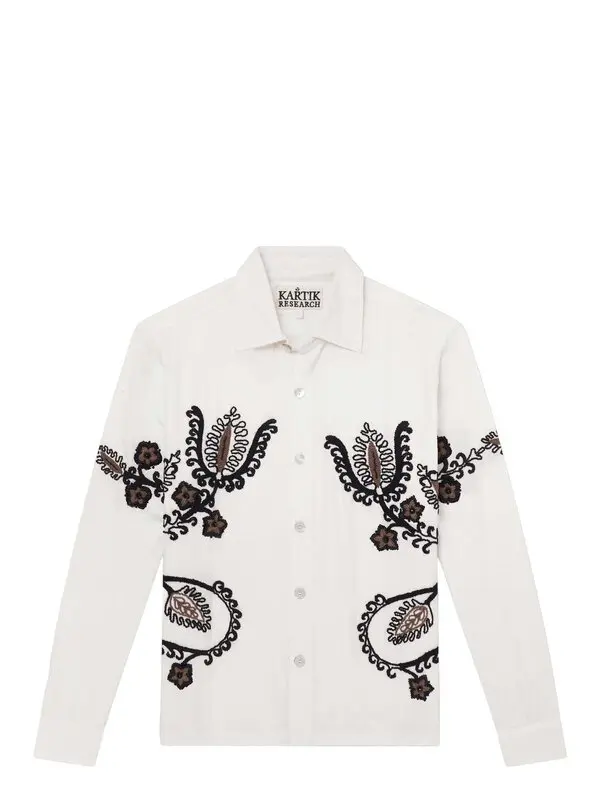 KARTIK RESEARCH Bead-embellished Embroidered Cotton-poplin Shirt - Ecru