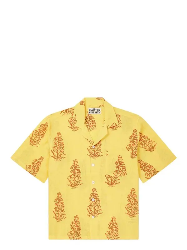 KARTIK RESEARCH Camp-collar Printed Linen Shirt - Yellow