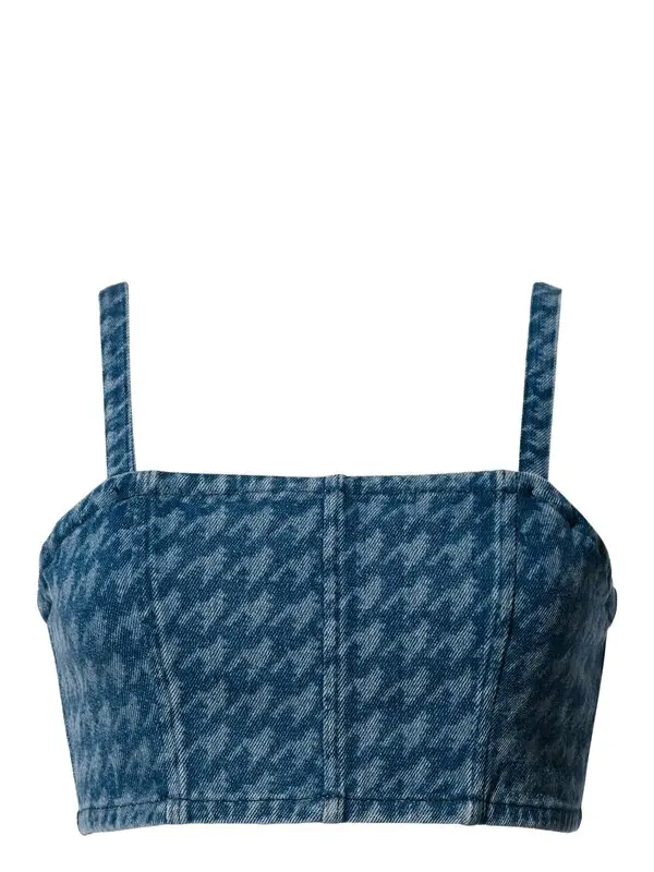 Perfect Moment Houndstooth Denim Bralette - Denim-houndstooth