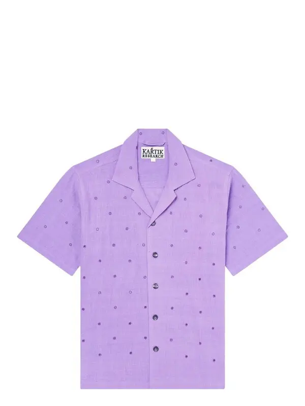 KARTIK RESEARCH Camp-collar Embellished Cotton Shirt - Purple