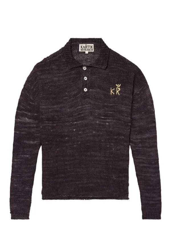 KARTIK RESEARCH Eri Logo-embroidered Knitted Silk Polo Shirt - Brown