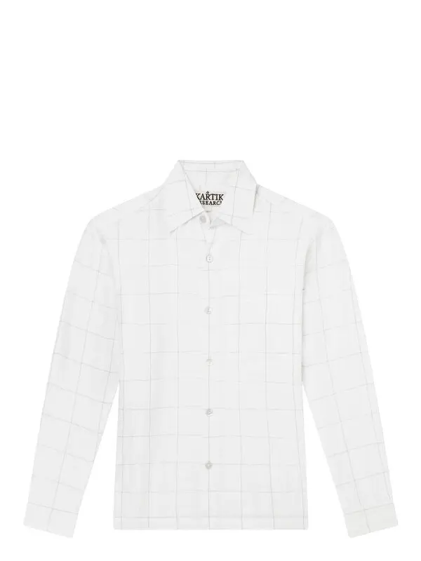 KARTIK RESEARCH Pataudi Checked Linen Shirt - White