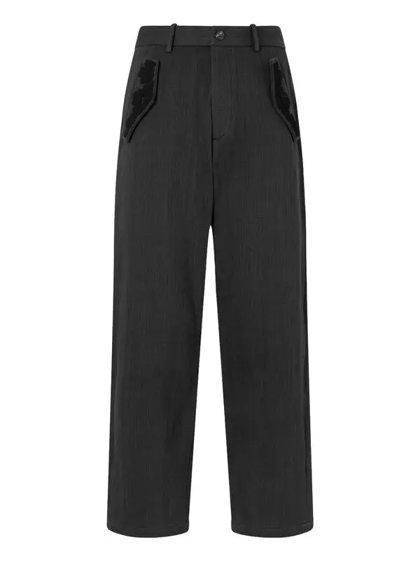 KARTIK RESEARCH Straight-leg Embroidered Cotton-twill Trousers - Black