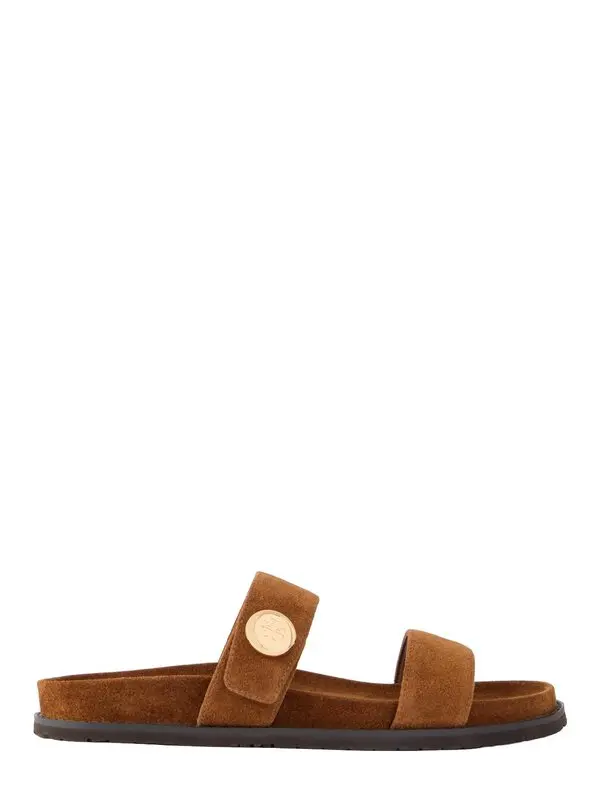 Tory Burch Romy Sport Embellished Suede Slides - Brown