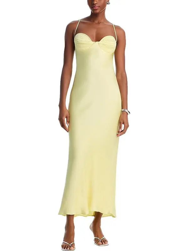 Bardot Devin Satin Maxi Dress - Lemon Yellow