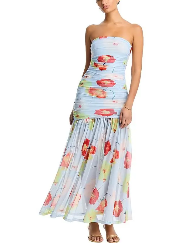 Bardot Solana Printed Mesh Maxi Dress - Baby Blue Floral