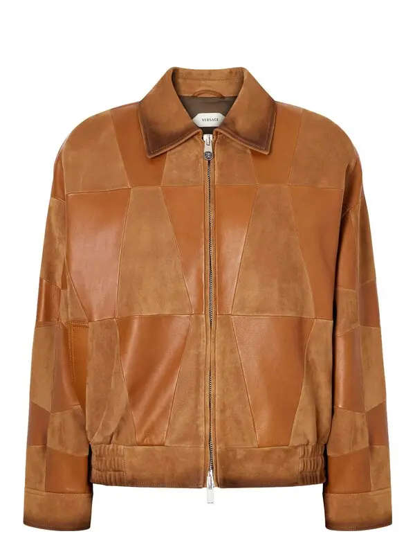 Versace Paneled Leather Jacket - Brown