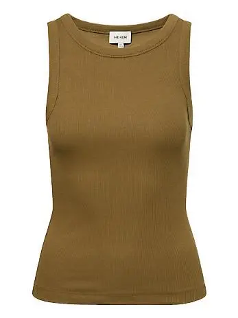 ME+EM Ribbed Stretch-cotton Vest Top - Olive Green