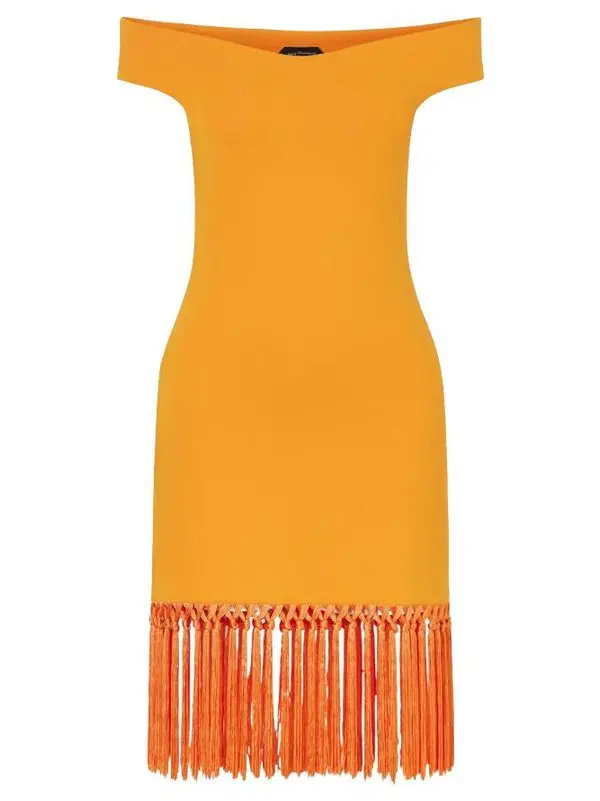 TALLER MARMO Romy Off-the-shoulder Fringed Jersey Mini Dress - Orange