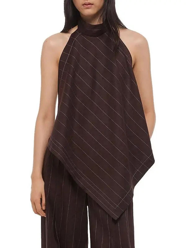 Helmut Lang Halter Scarf Pinstripe Top - Brown Multi