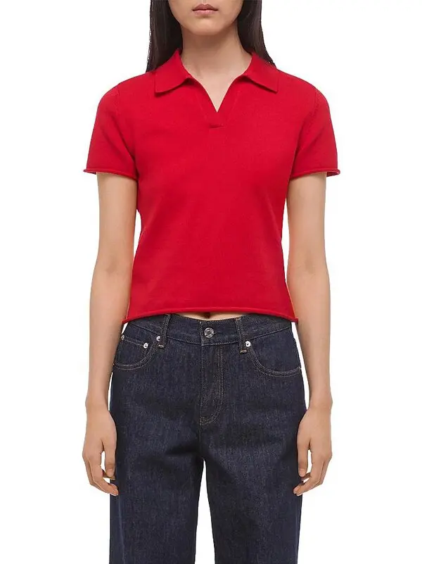 Helmut Lang Ribbed Polo Top - Red