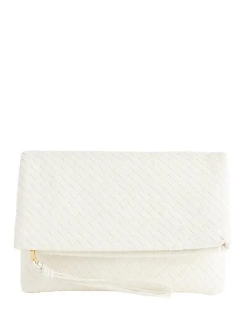 Bottega Veneta Fold Zip Leather Clutch - Alabaster-brass V