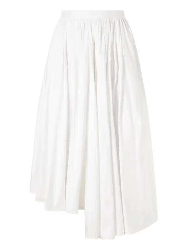 SELF-PORTRAIT Asymmetric Gathered Cotton-poplin Midi Skirt - White