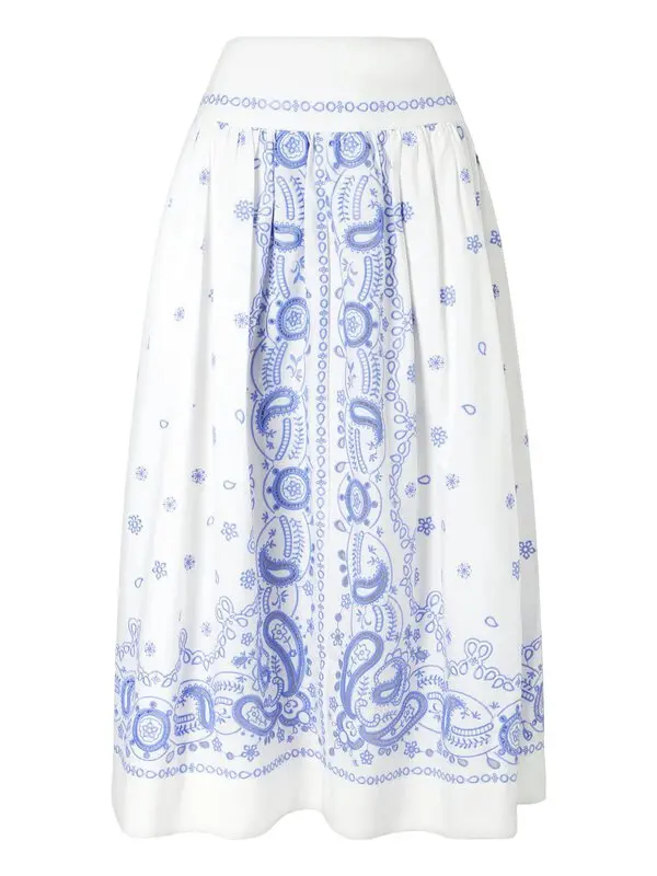 SELF-PORTRAIT Tiered Embroidered Cotton-poplin Midi Skirt - White