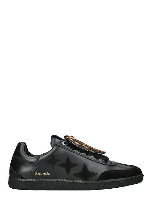 DUKE + DEXTER Leopard Leather Trainers - Black/comb