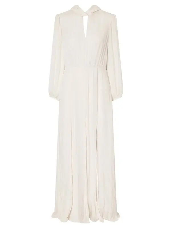 Saloni Floral-print Silk-crepon Jaclyn Gown - Neutrals