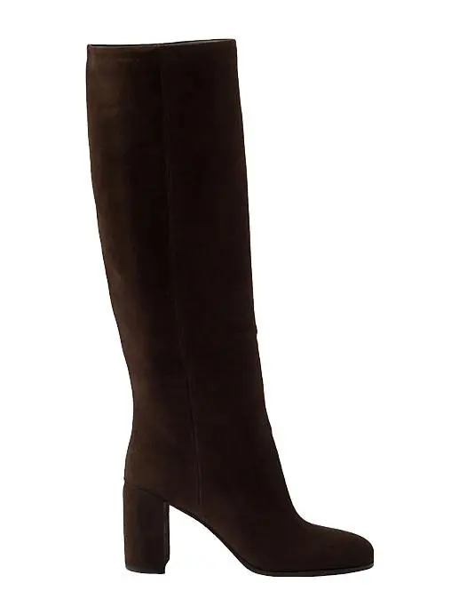 Prada Round-toe Suede Heeled Knee-high Boots - Brown