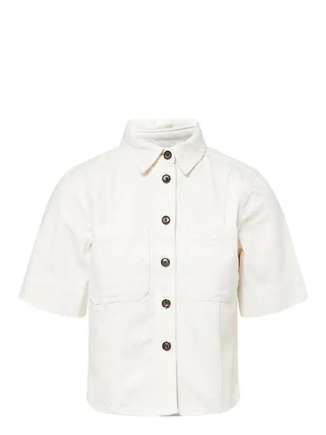 ME+EM Panelled Short-sleeve Denim Shirt - Soft White Wash