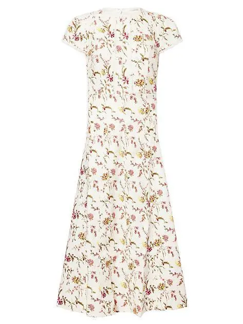 ME+EM Floral-print Fit-and-flare Midi Dress - Light Cream Multi