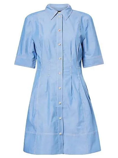 ME+EM Belted Cotton-chambray Mini Shirt Dress - Chambray Blue