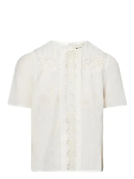 ME+EM Embroidered Cotton-voile T-shirt - Soft White