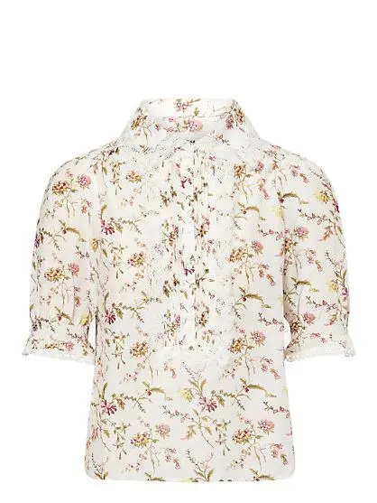 ME+EM Floral-print Silk And Cotton-blend Blouse - Light Cream/multi