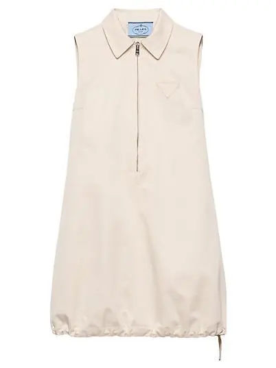 Prada Cotton-chino Mini Dress With Triangle Logo - Neutral