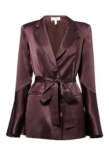 Shona Joy Flared-sleeve Belted Satin Blazer - Espresso