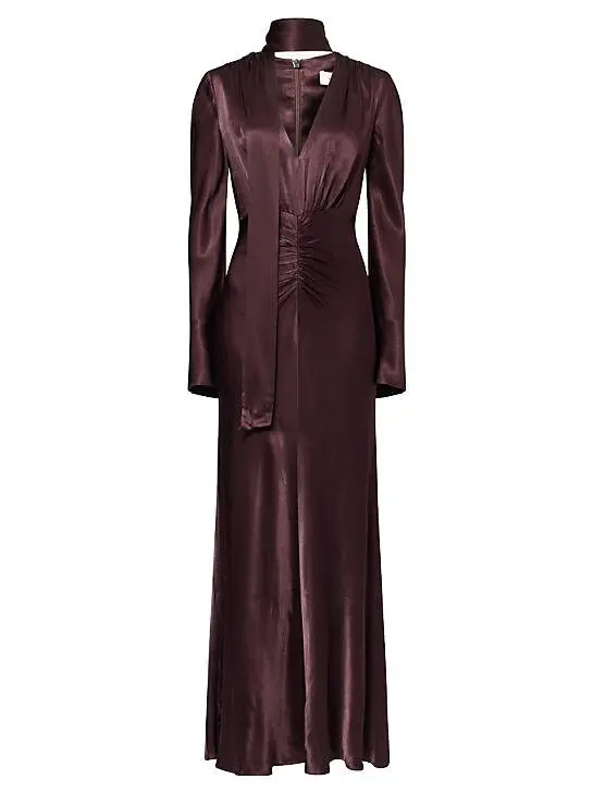 Shona Joy La Lune Plunge-neck Satin Maxi Dress - Espresso