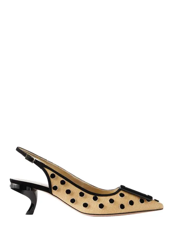 ROGER VIVIER Virgule 55 Suede-trimmed Polka-dot Slingback Pumps - Black