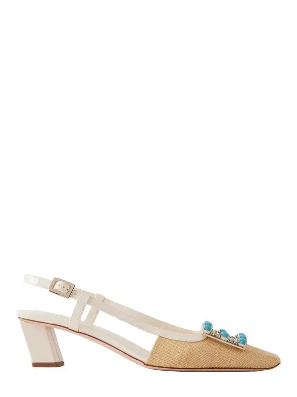 ROGER VIVIER Belle Vivier 45 Leather-trimmed Slingback Pumps - Neutrals