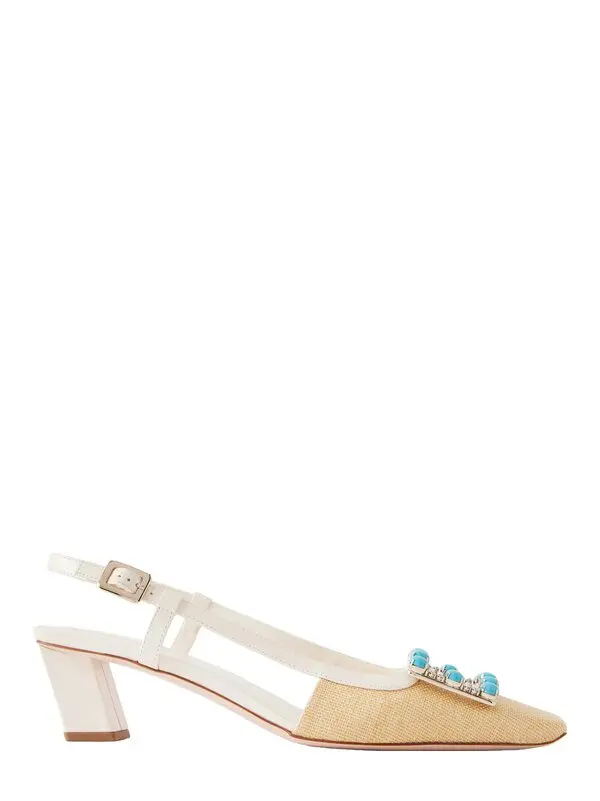 ROGER VIVIER Belle Vivier 45 Leather-trimmed Slingback Pumps - Neutrals