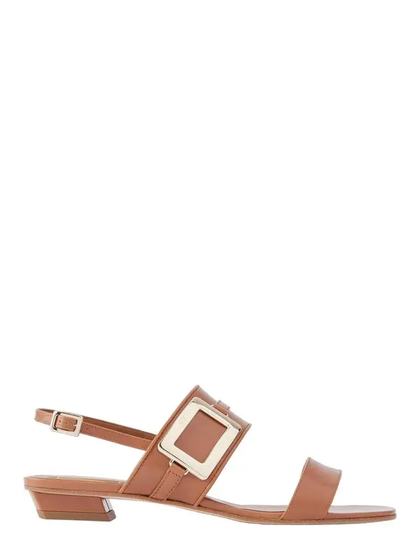 ROGER VIVIER Belle Vivier Embellished Leather Sandals - Tan