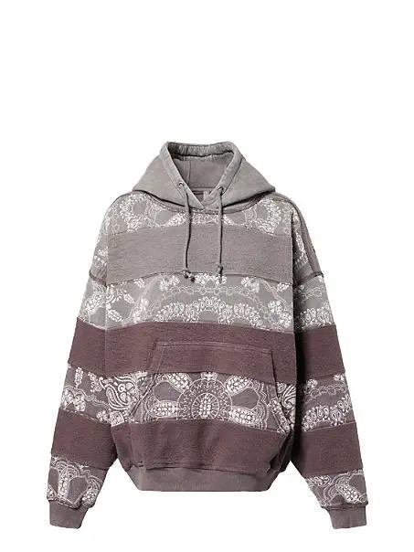 Free People Printed Cotton-jersey Hoody - Chocolate Combo