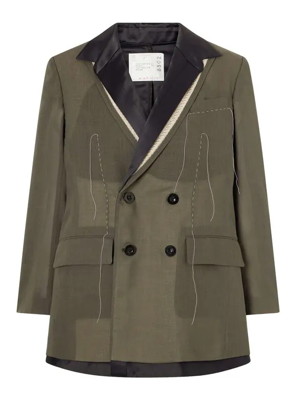 Sacai Double-breasted Organza Blazer - Dark Green