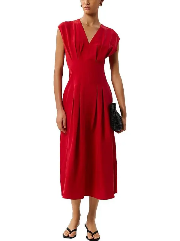 Whistles Panel Linen Blend Dress - Red