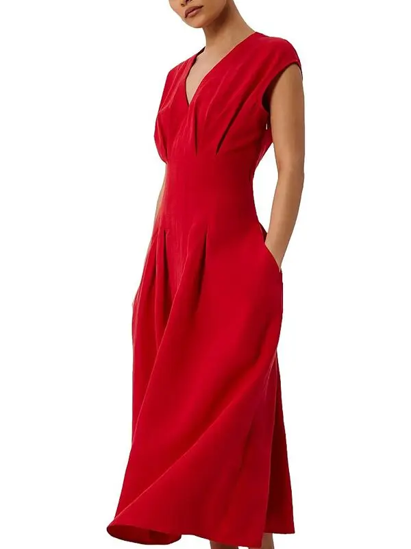 Whistles Petite Panel Linen Blend Dress - Red
