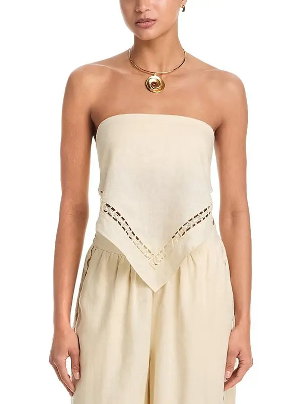 Simkhai Lahni Linen Lace Trim Top - Sand