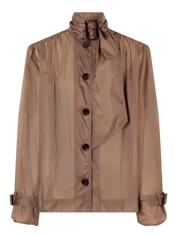 Saint Laurent Tie-detailed Gathered Shell Shirt - Brown
