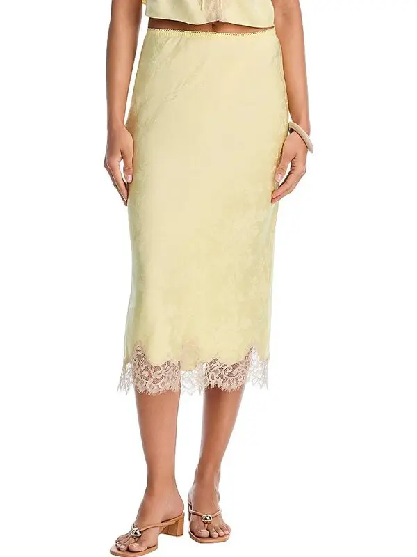 RUMORED Lace Hem Midi Skirt - Yellow