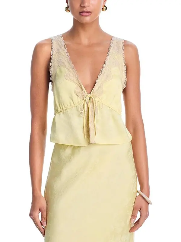 RUMORED Sleeveless Top With Lace Trim And Tie Detail - Yellow