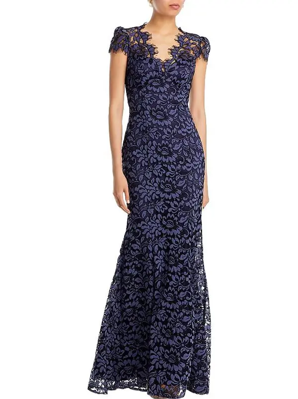 Eliza J Scalloped-edge Lace Gown - Navy