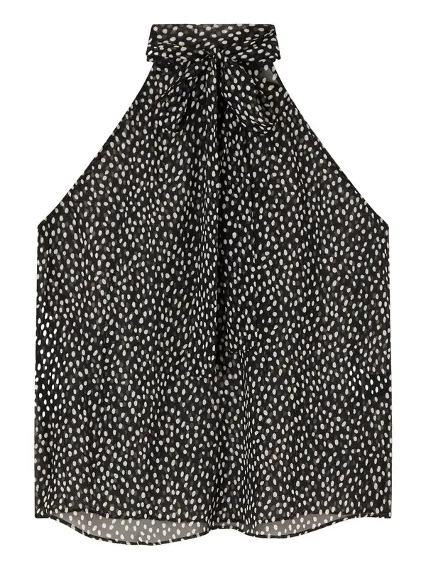 NILI LOTAN Alla Halterneck Polka-dot Blouse - Black